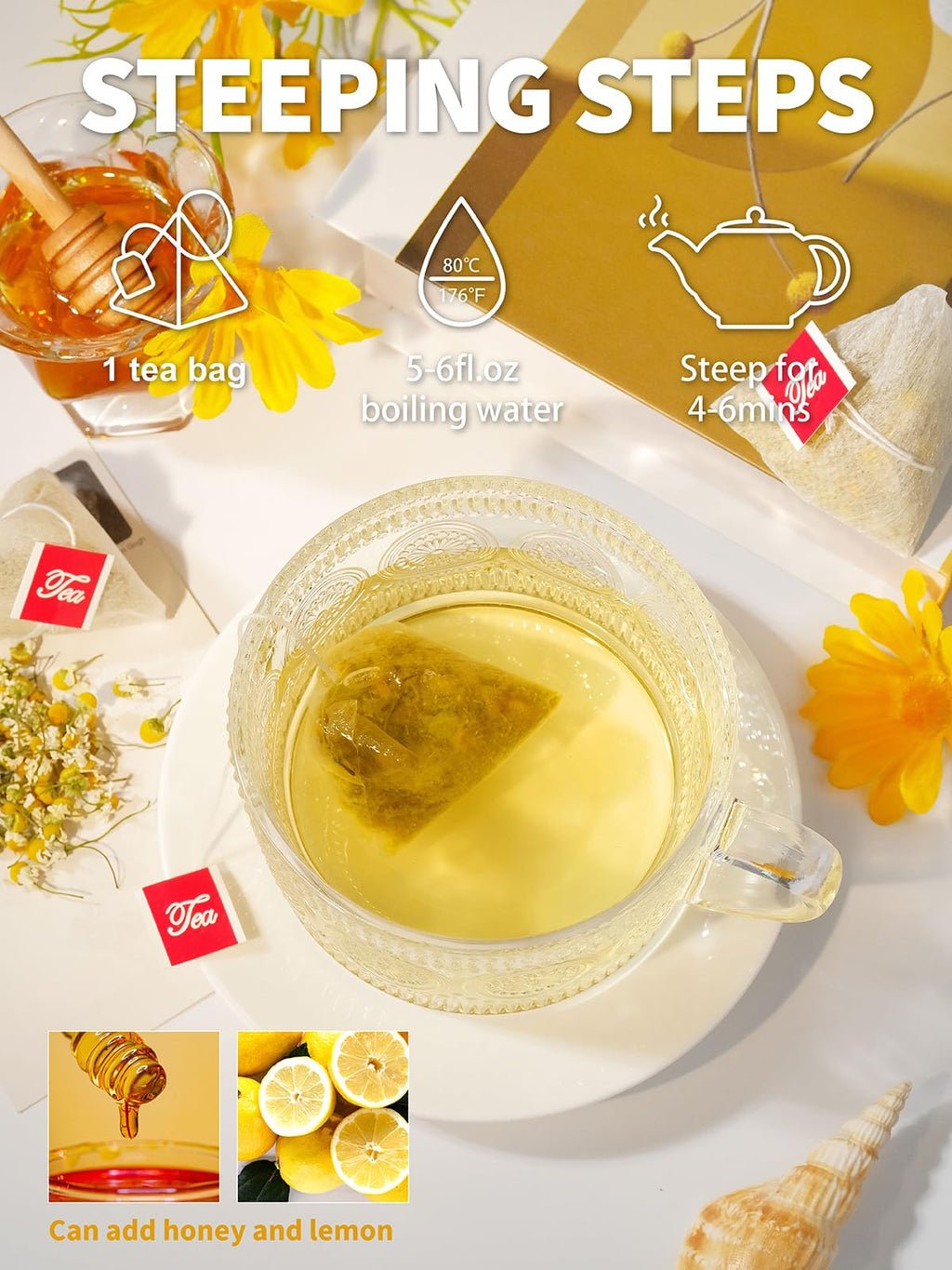 Aromatic chamomile tea bags for calming effects