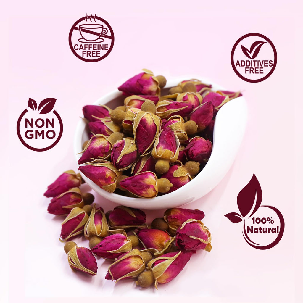 aromatic dried rose buds infusion