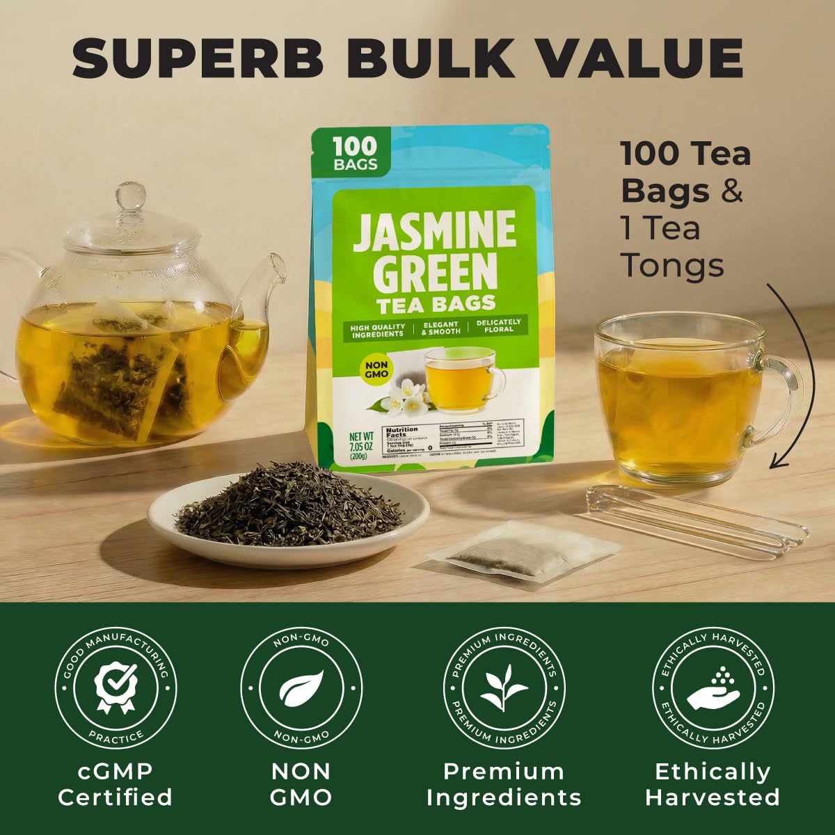 Aromatic jasmine green tea for relaxation