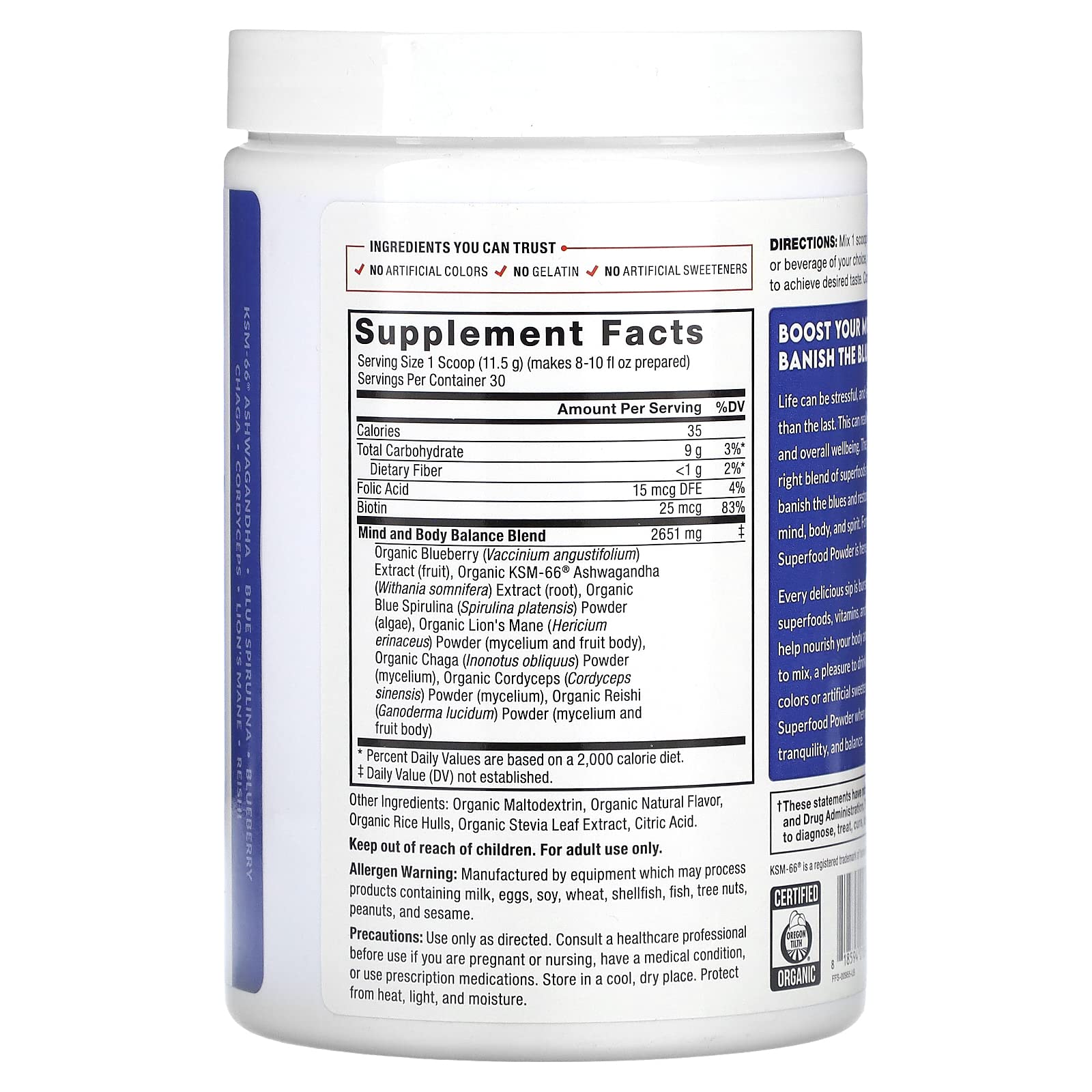 Ashwagandha and blue spirulina blend