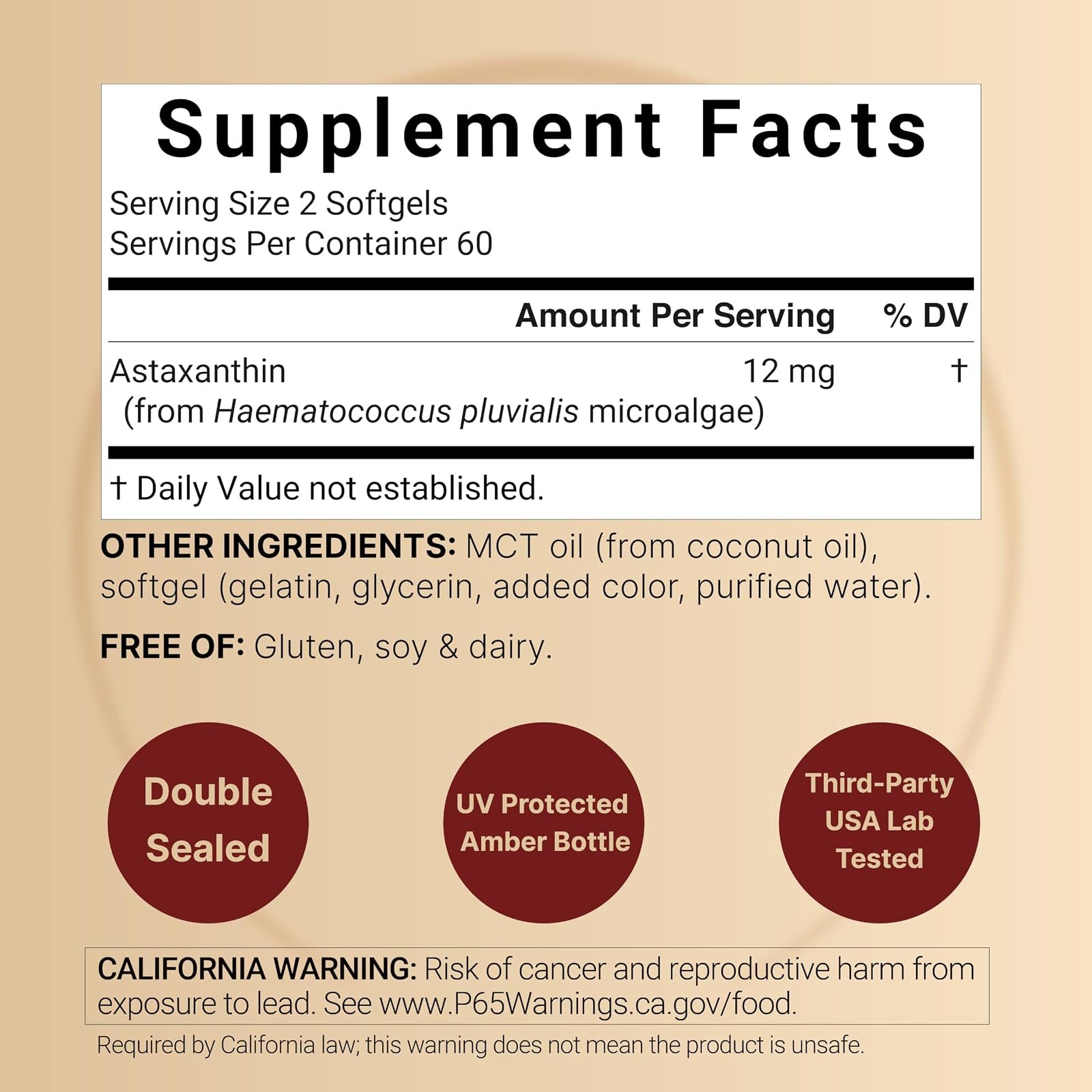 Astaxanthin 12 mg for antioxidant support
