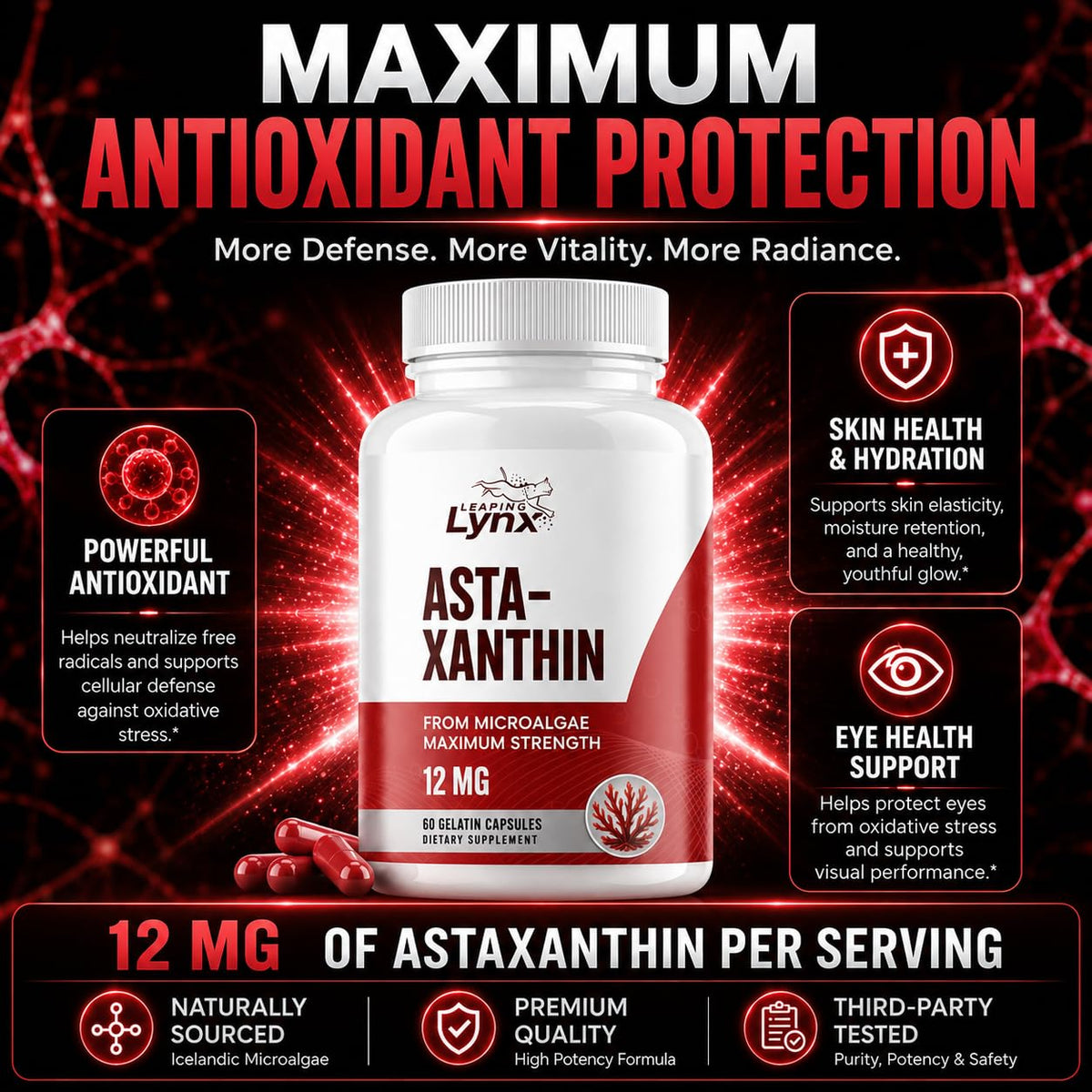Astaxanthin capsules for antioxidant support