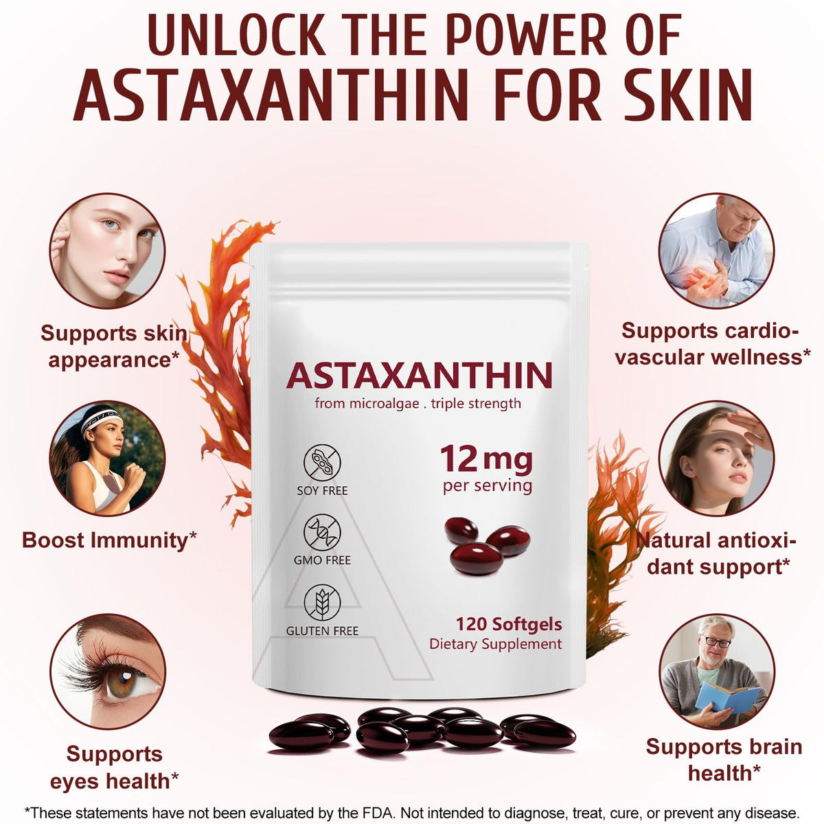Astaxanthin for skin and eye support