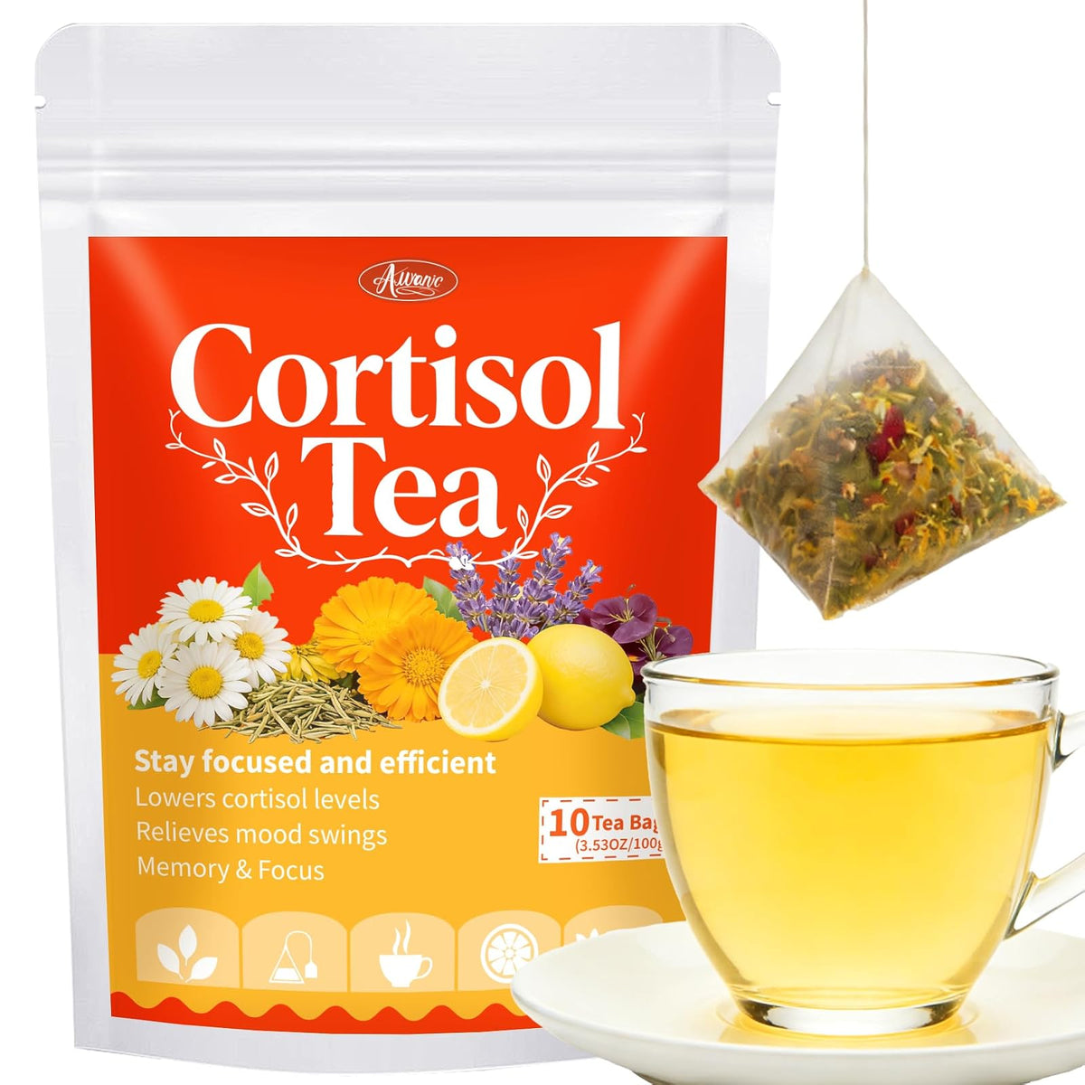 Auranic cortisol reducing herbal tea