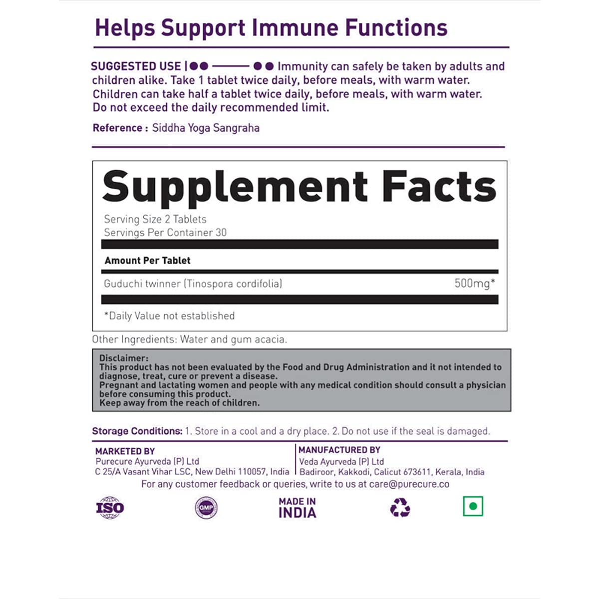 Ayurvedic immunity support tablets