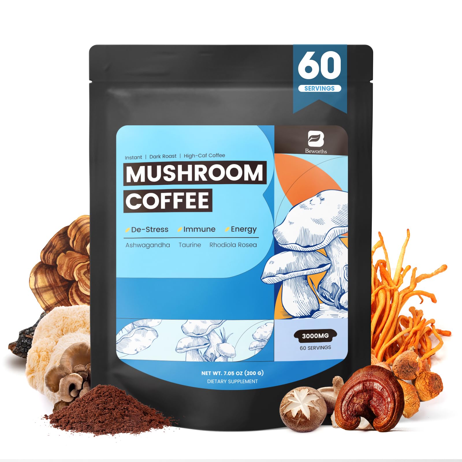 B BEWORTHS mushroom coffee powder