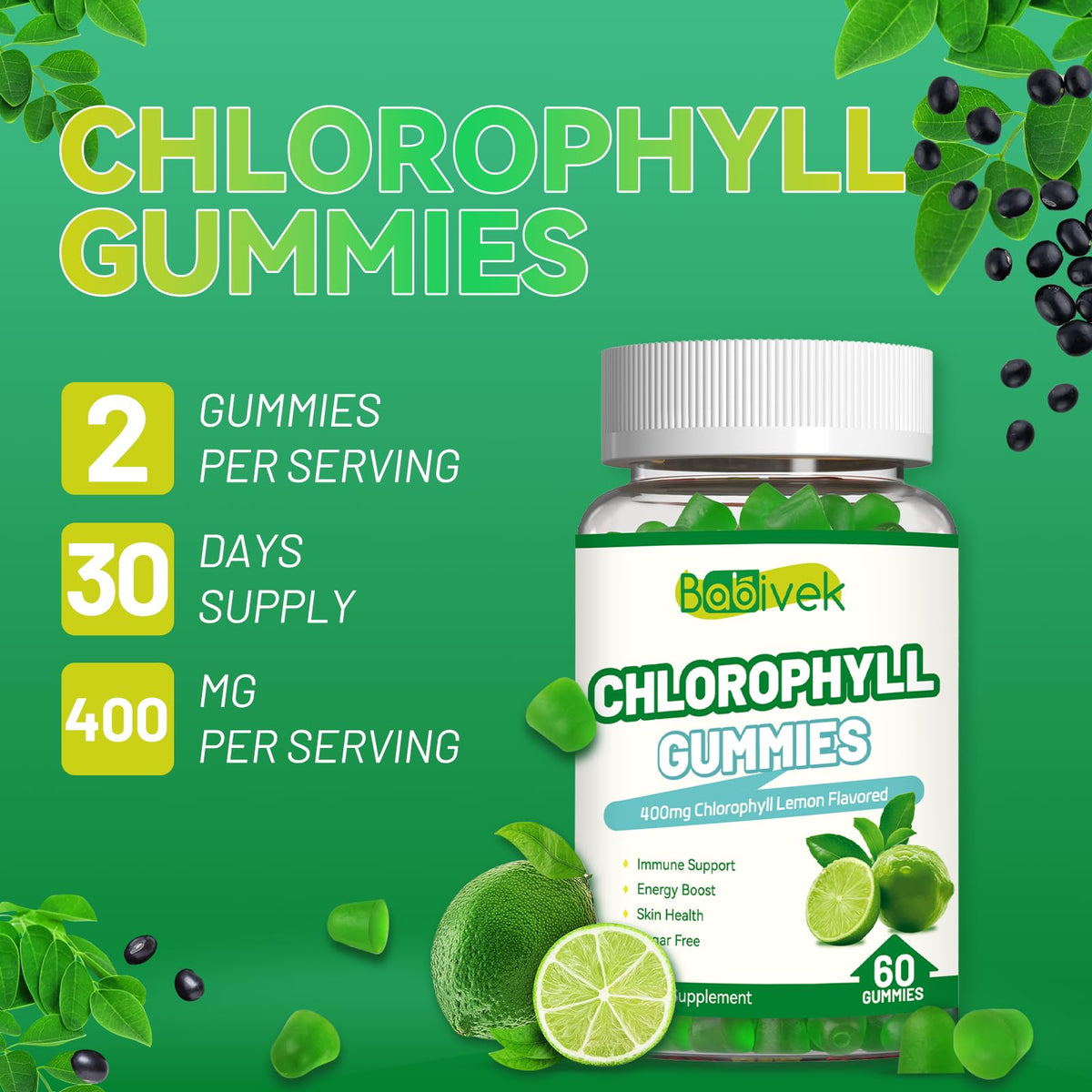Babivek chlorophyll gummies for digestive support