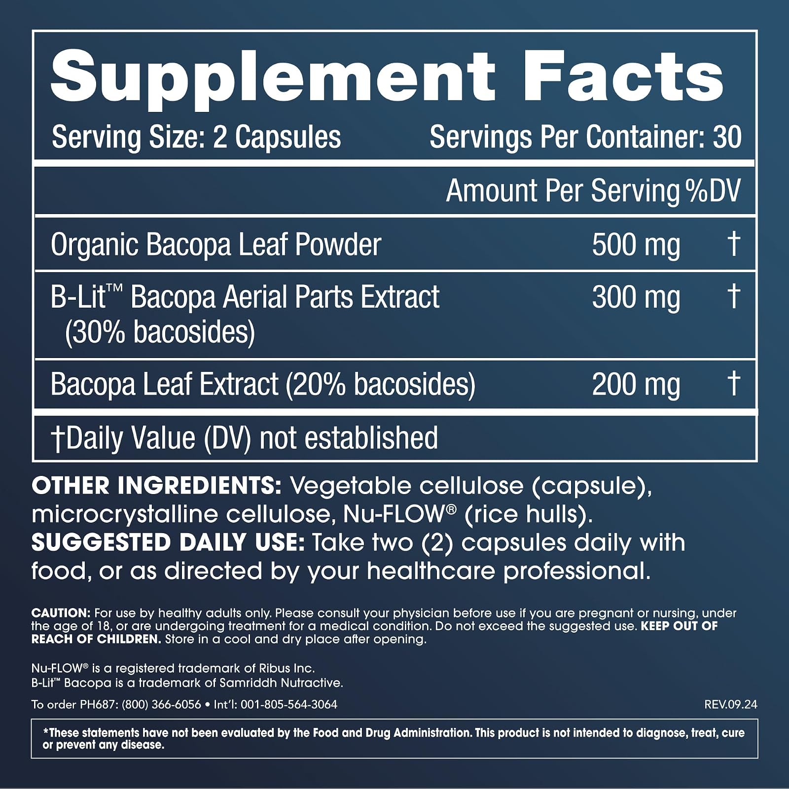 Bacopa Monnieri 1000 mg capsules