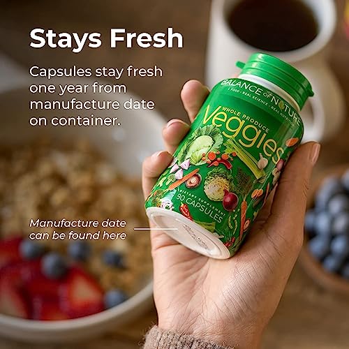 balanced diet with fruit and veggie capsules