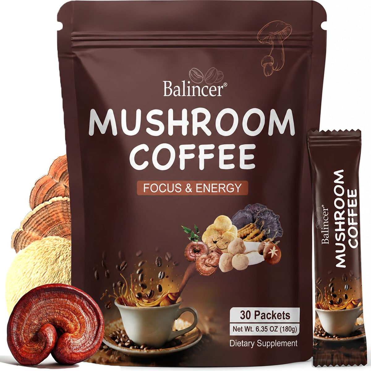 Balincer instant mushroom coffee packets