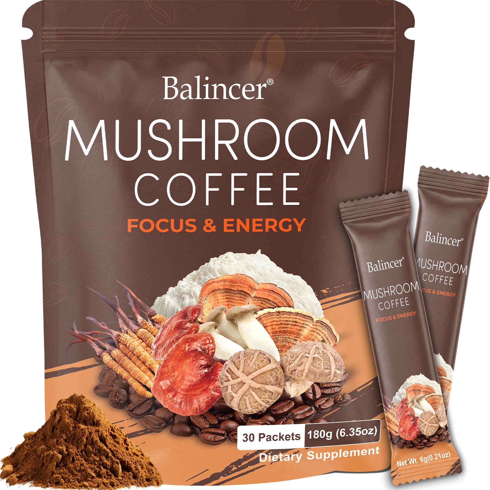 Balincer instant mushroom coffee packets