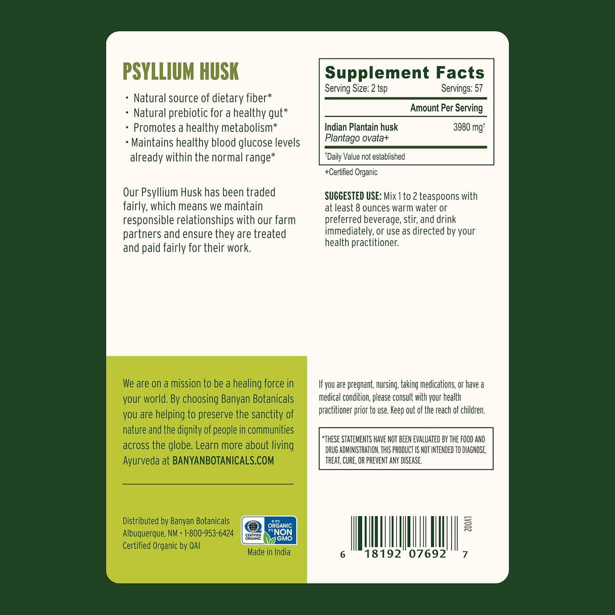 Banyan Botanicals psyllium husk benefits