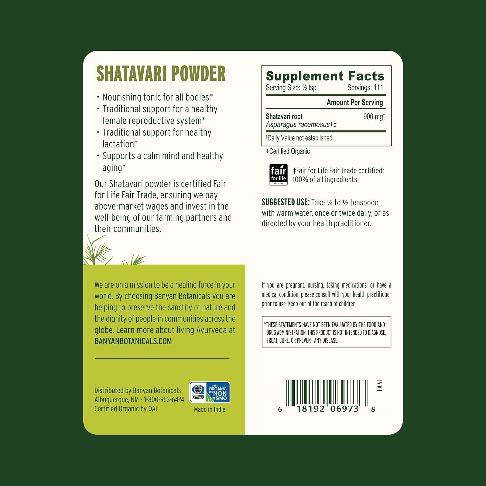 Banyan Botanicals shatavari for wellness