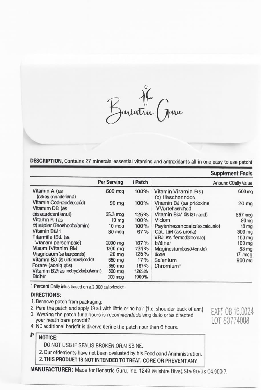 Bariatric Guru multivitamin patch for energy