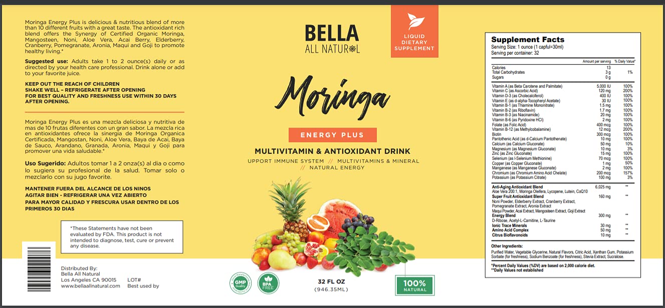 Bella Moringa Juice energy boost supplement
