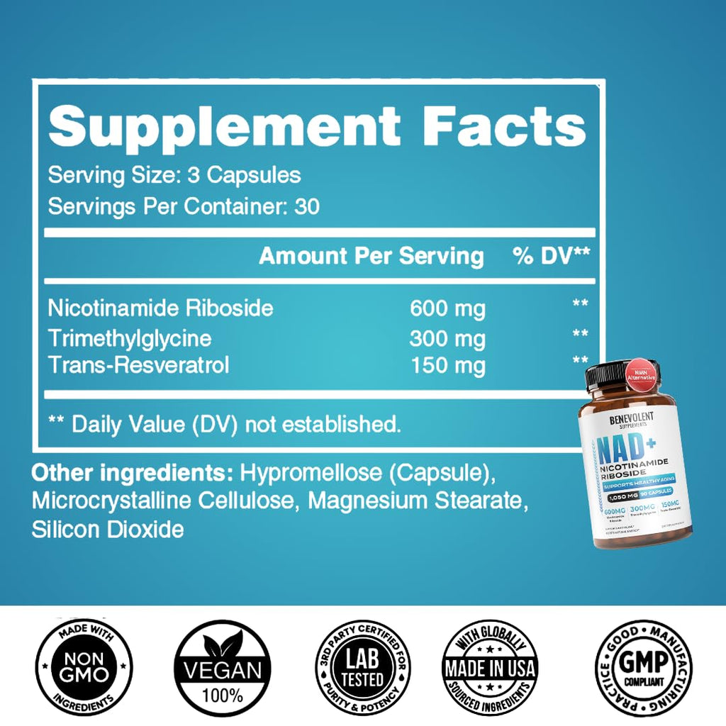 Benevolent NAD+ capsules for wellness