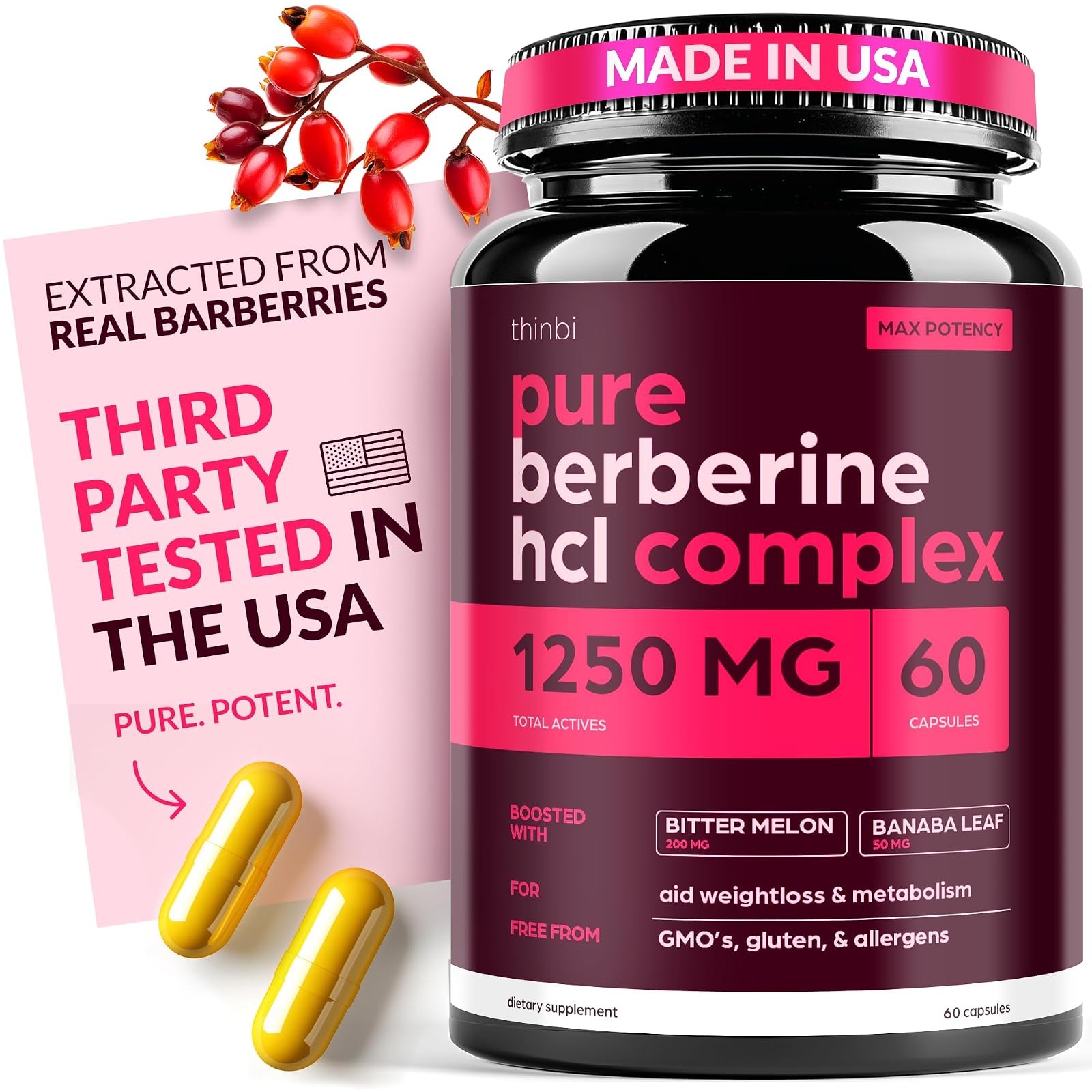 berberine hcl dietary supplement capsules