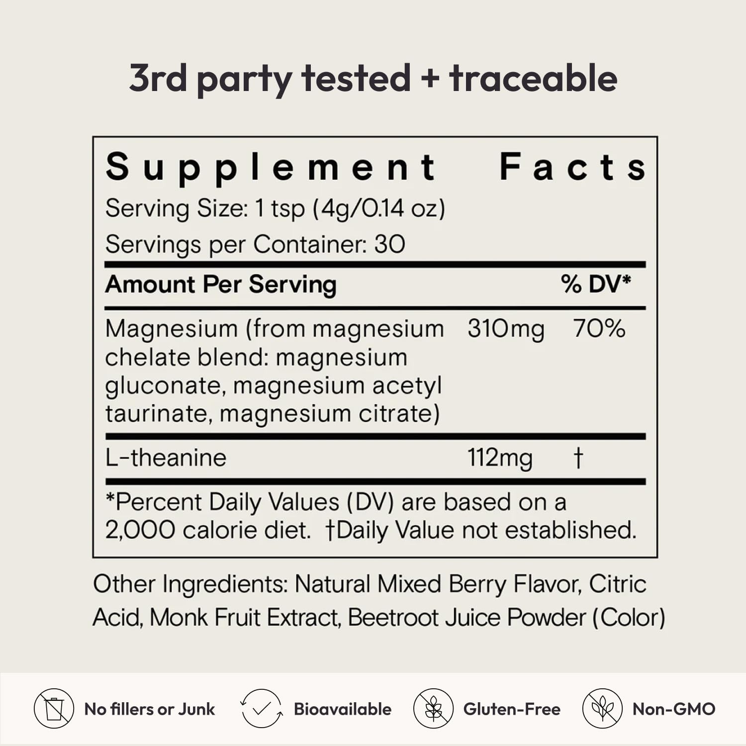 Berry flavoured magnesium glycinate supplement