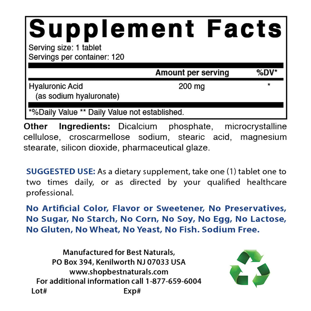 Best Naturals hyaluronic acid tablets