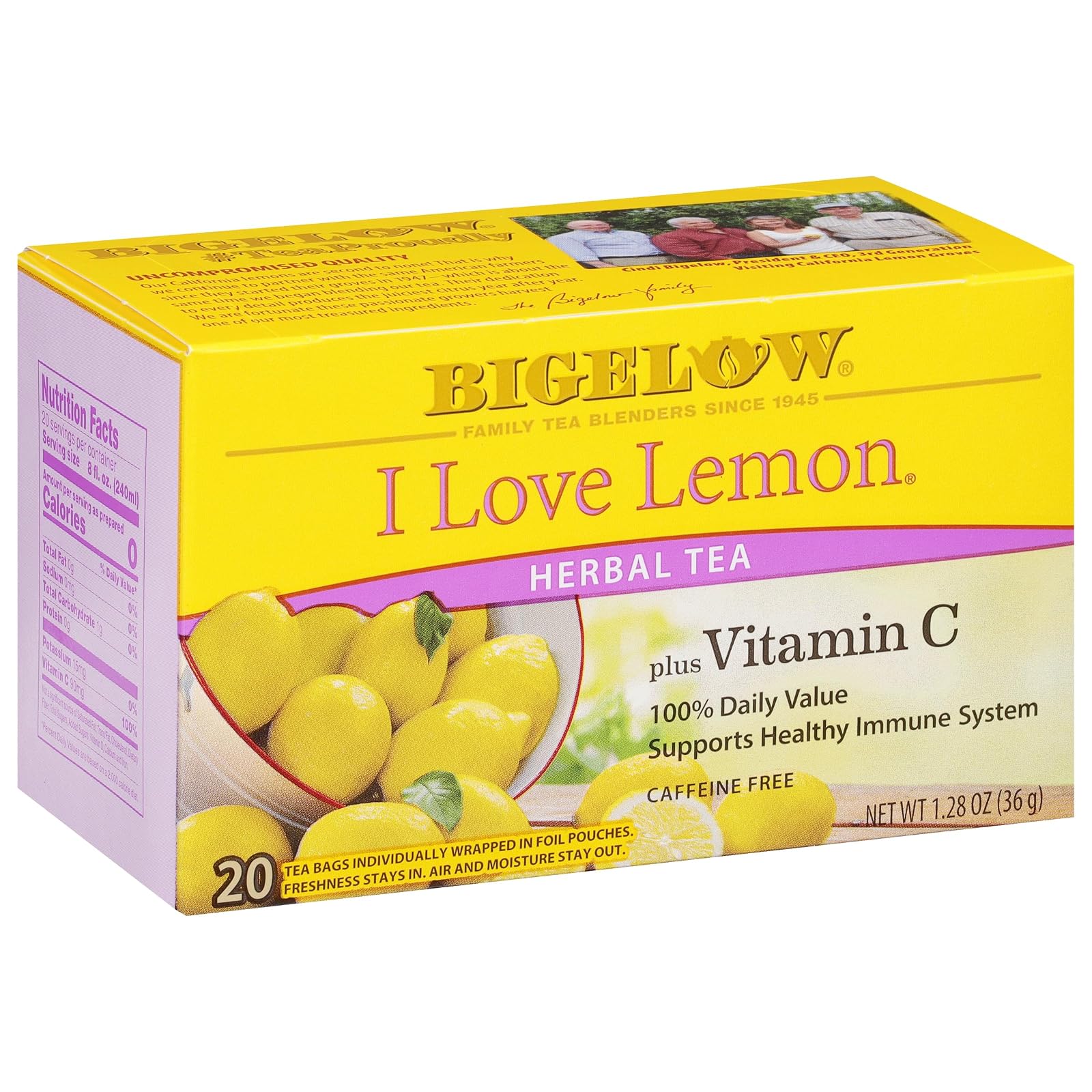 Bigelow herbal tea with lemon