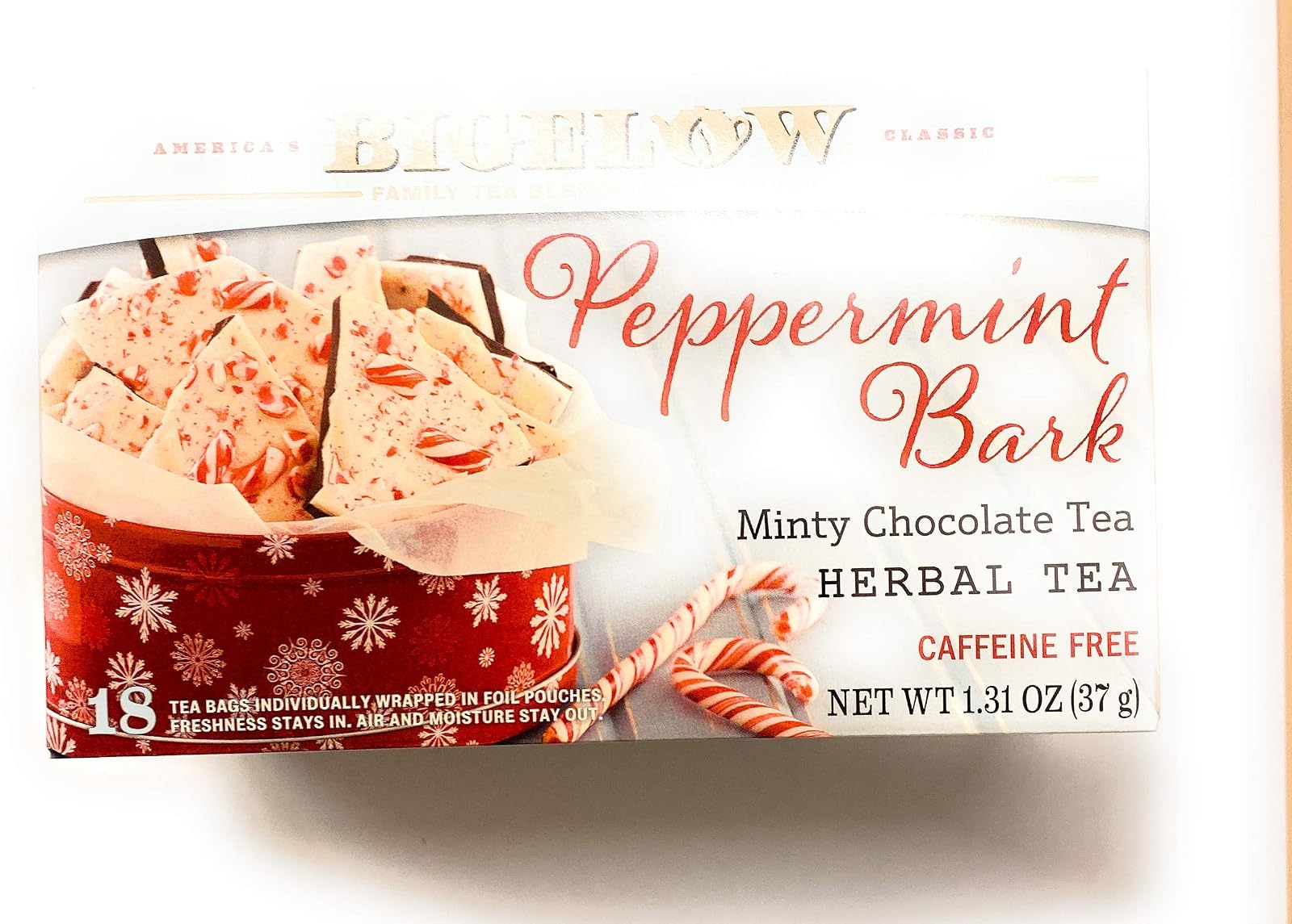 Bigelow Tea Peppermint Bark bags for holiday cheer