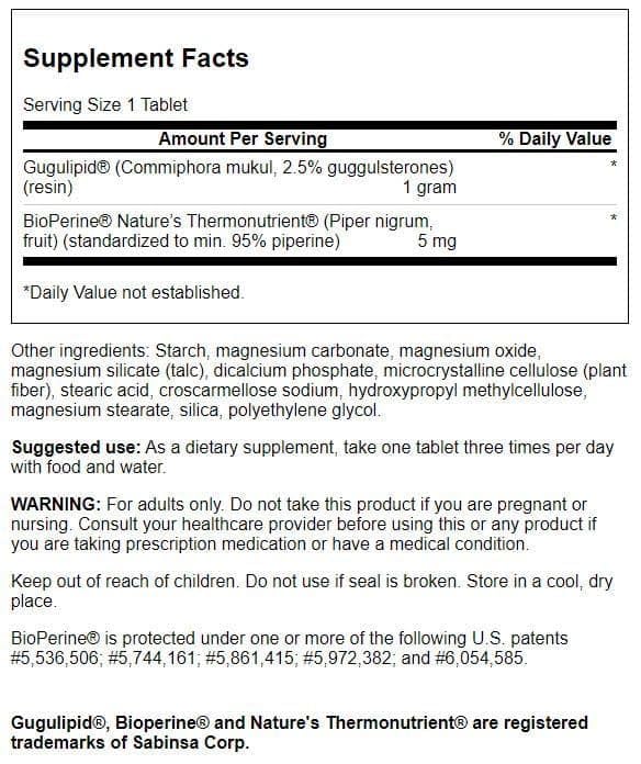 Bioperine enhanced Swanson Gugulipid tablets