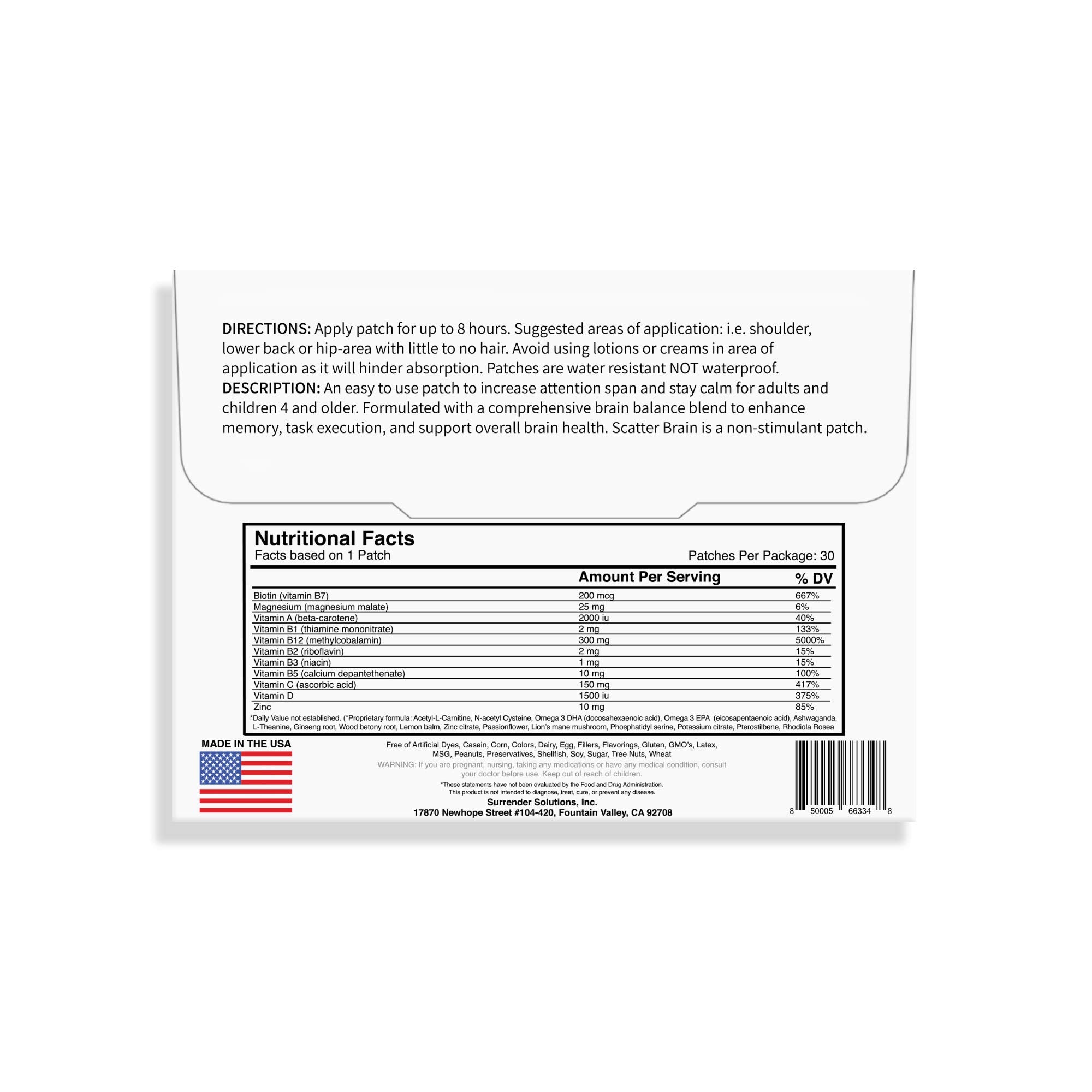 blended vitamin patch for brain health