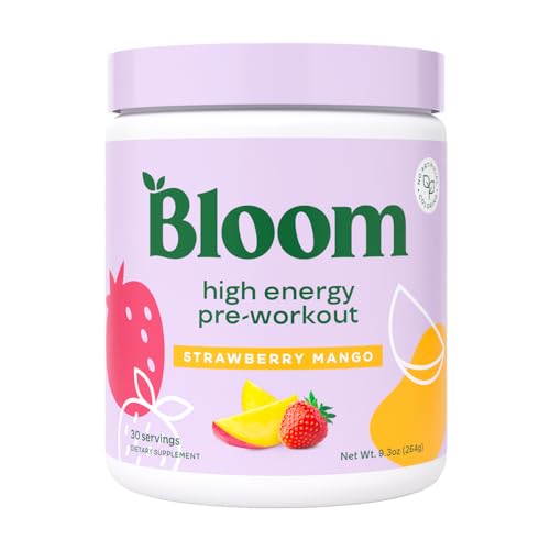 Bloom Nutrition pre-workout powder strawberry mango