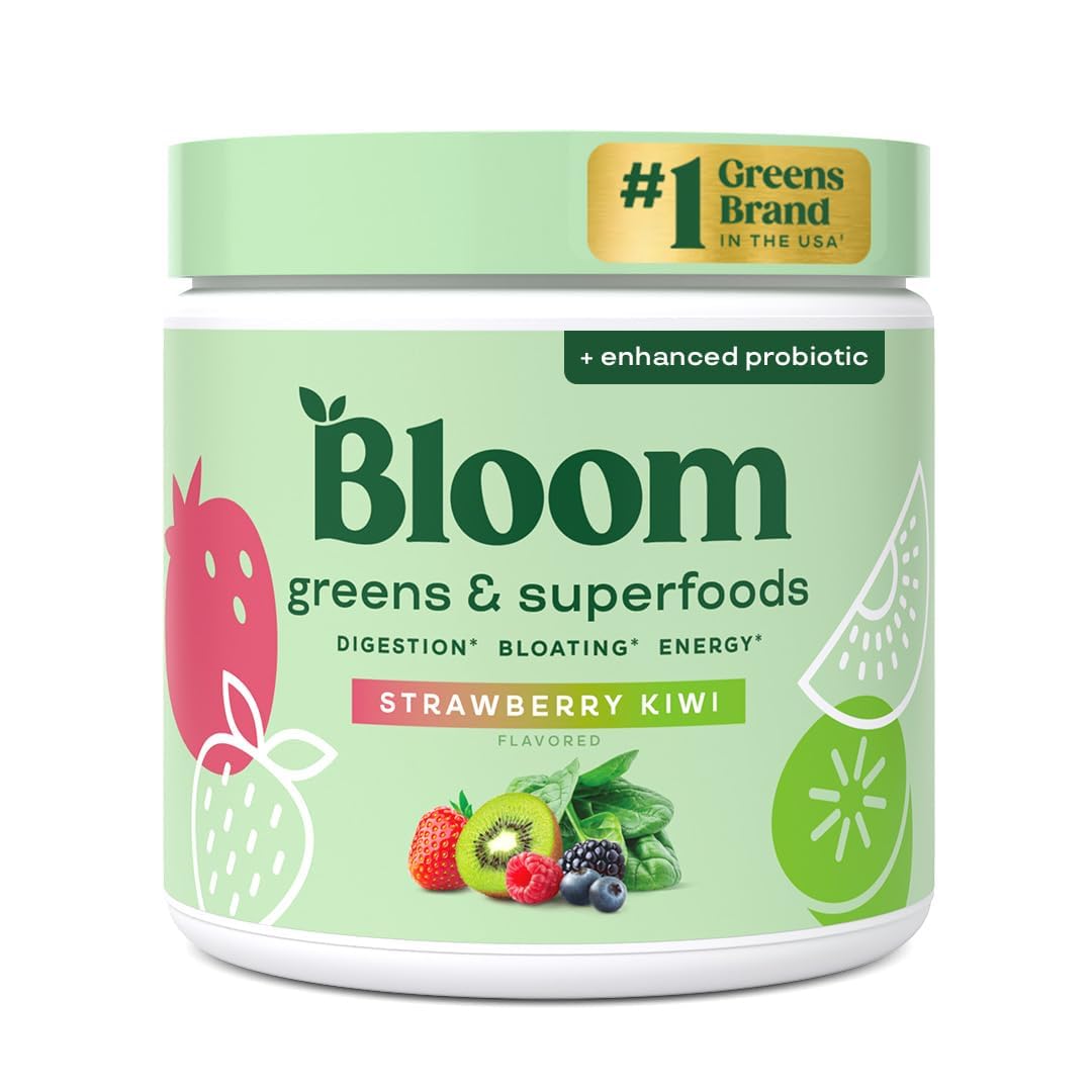 Bloom Nutrition strawberry kiwi greens powders