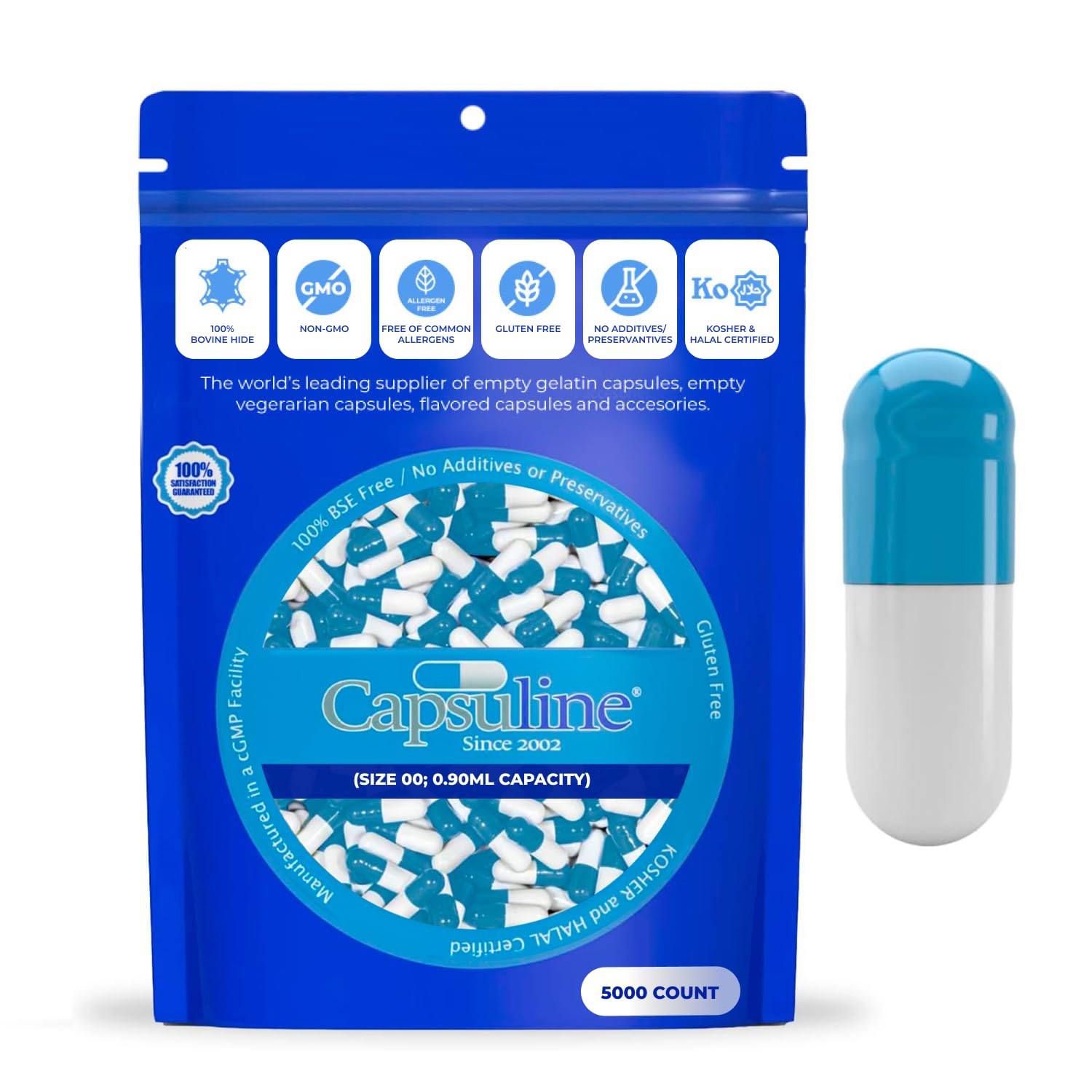 blue and white empty capsules