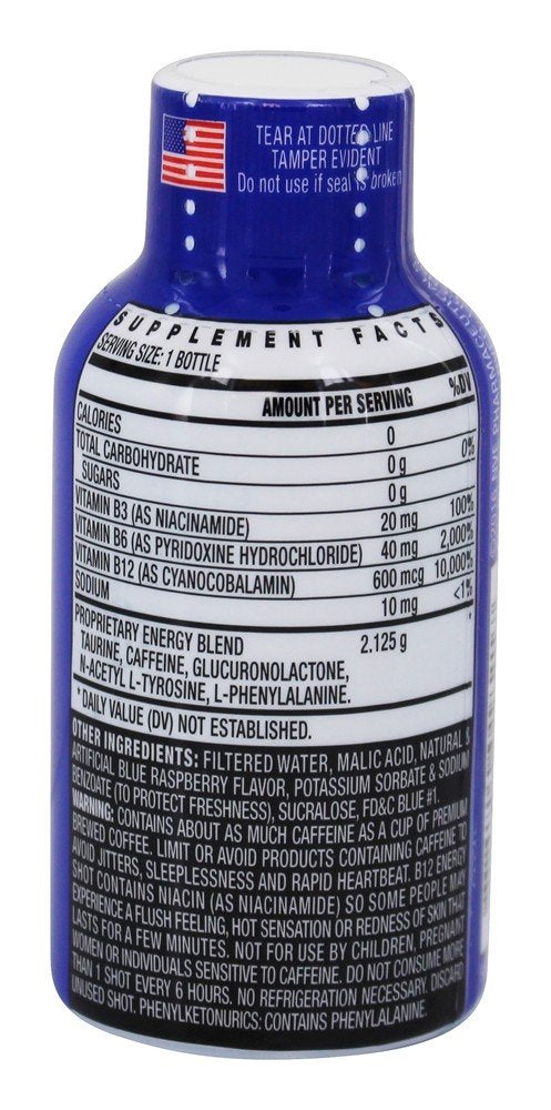 Blue raspberry energy shot for workouts