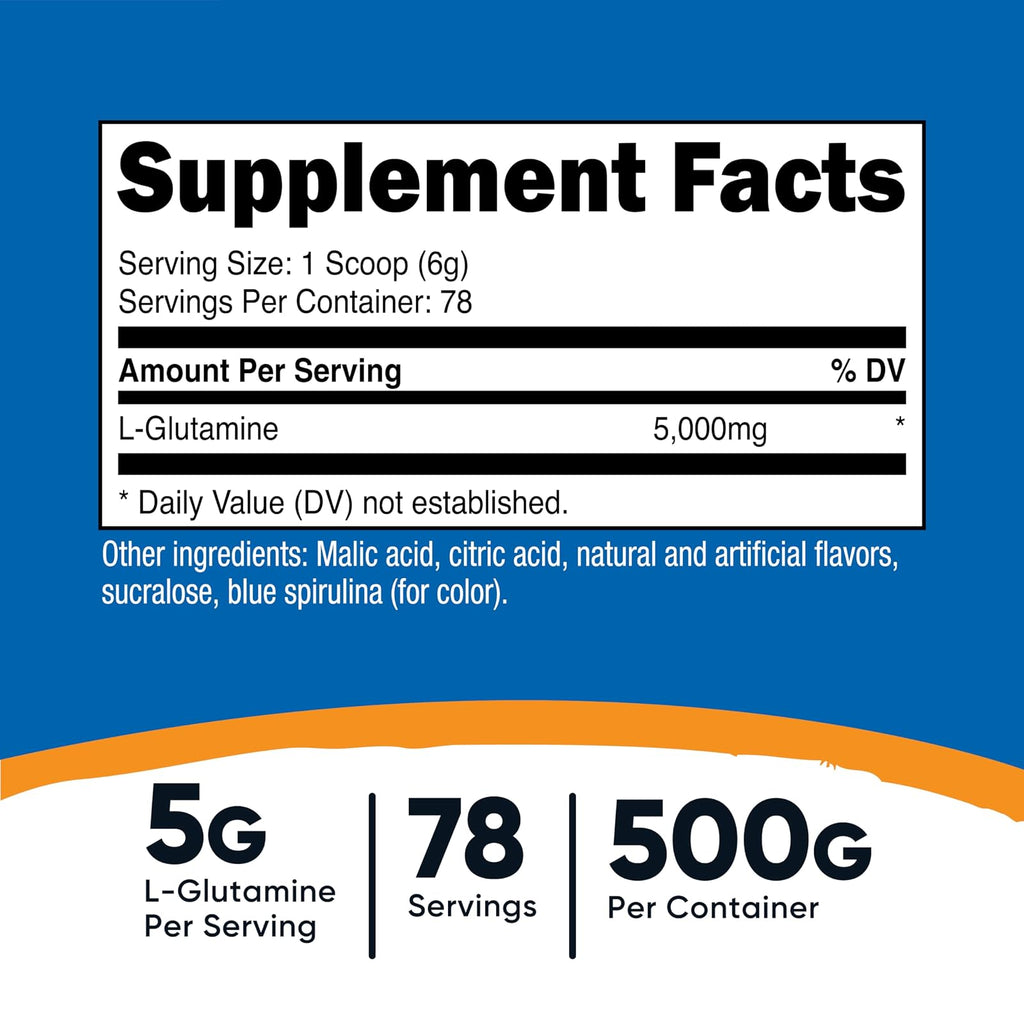 Blue raspberry flavour L-Glutamine supplement