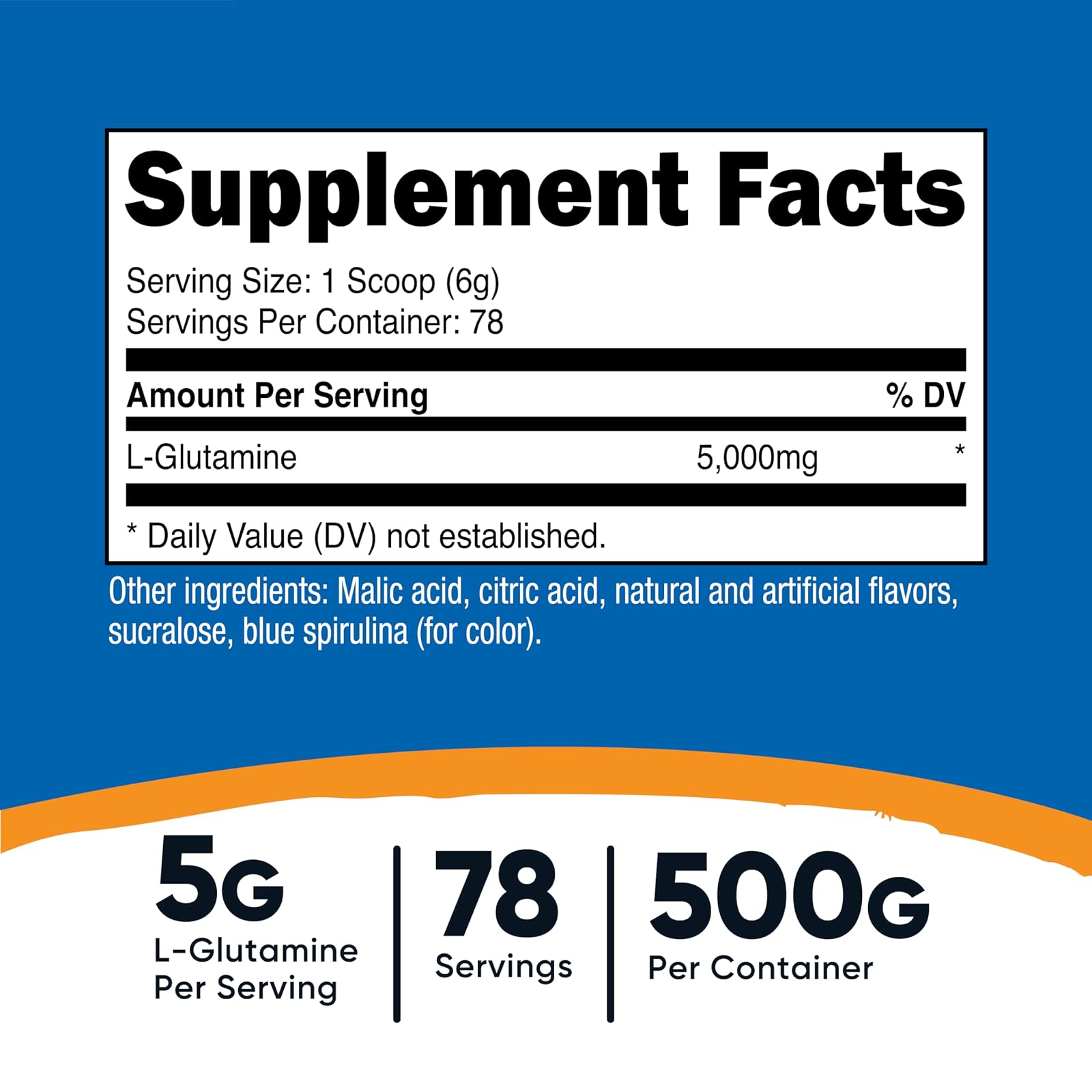 Blue raspberry flavour L-Glutamine supplement