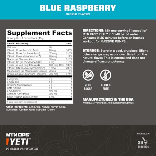 Blue raspberry flavour pre-workout powder