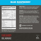 Blue raspberry flavour pre-workout powder