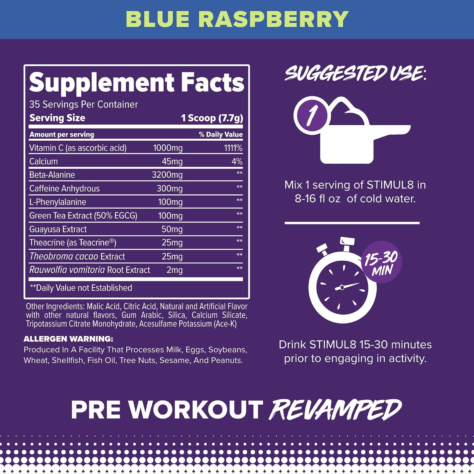 Blue raspberry flavour pre-workout supplement