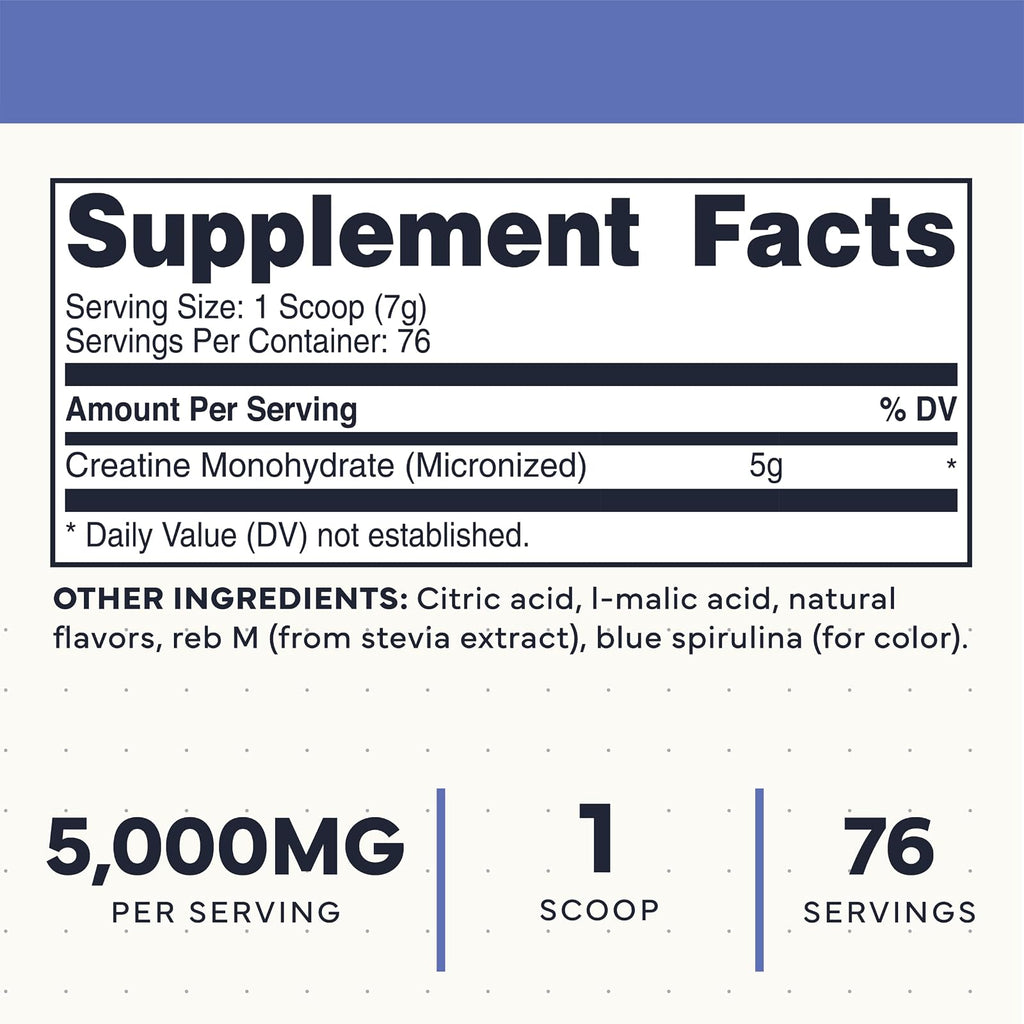 Blue raspberry flavoured creatine supplement