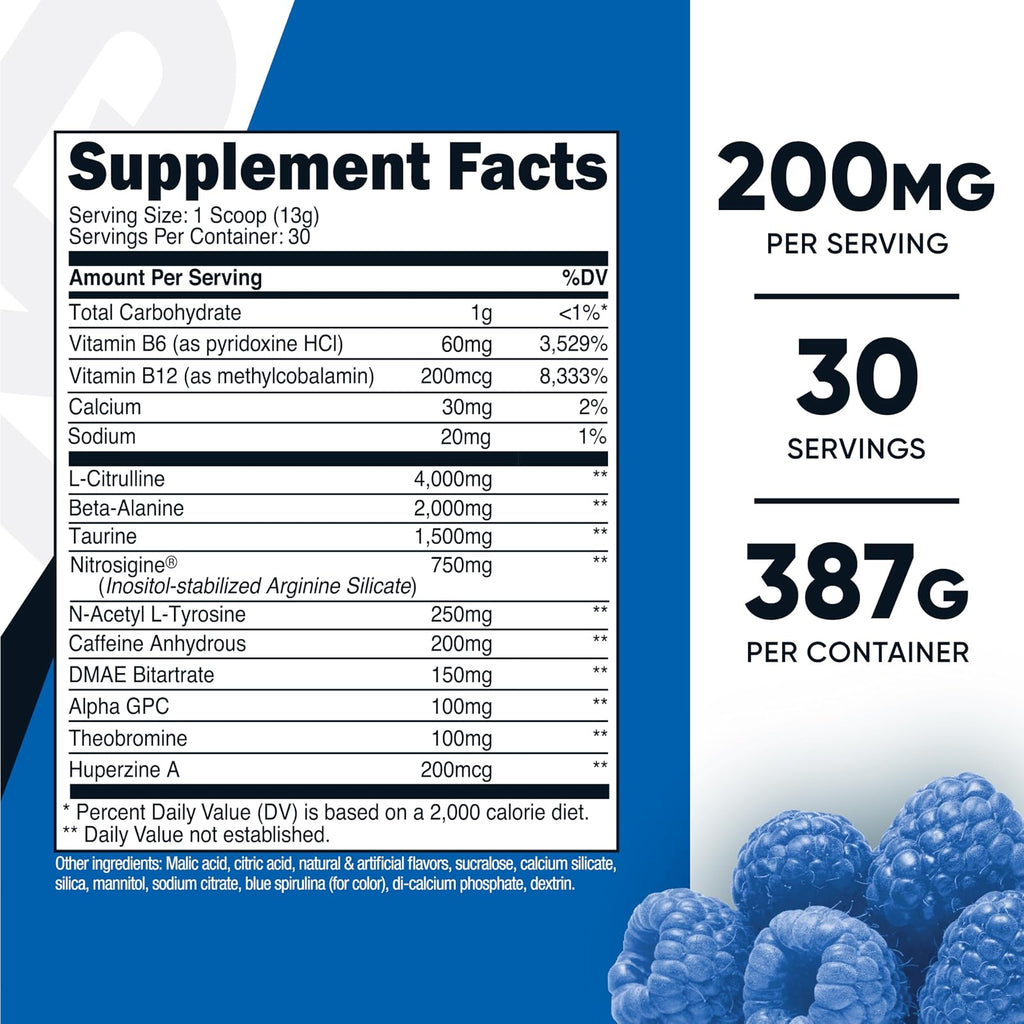 Blue raspberry pre-workout complex flavour