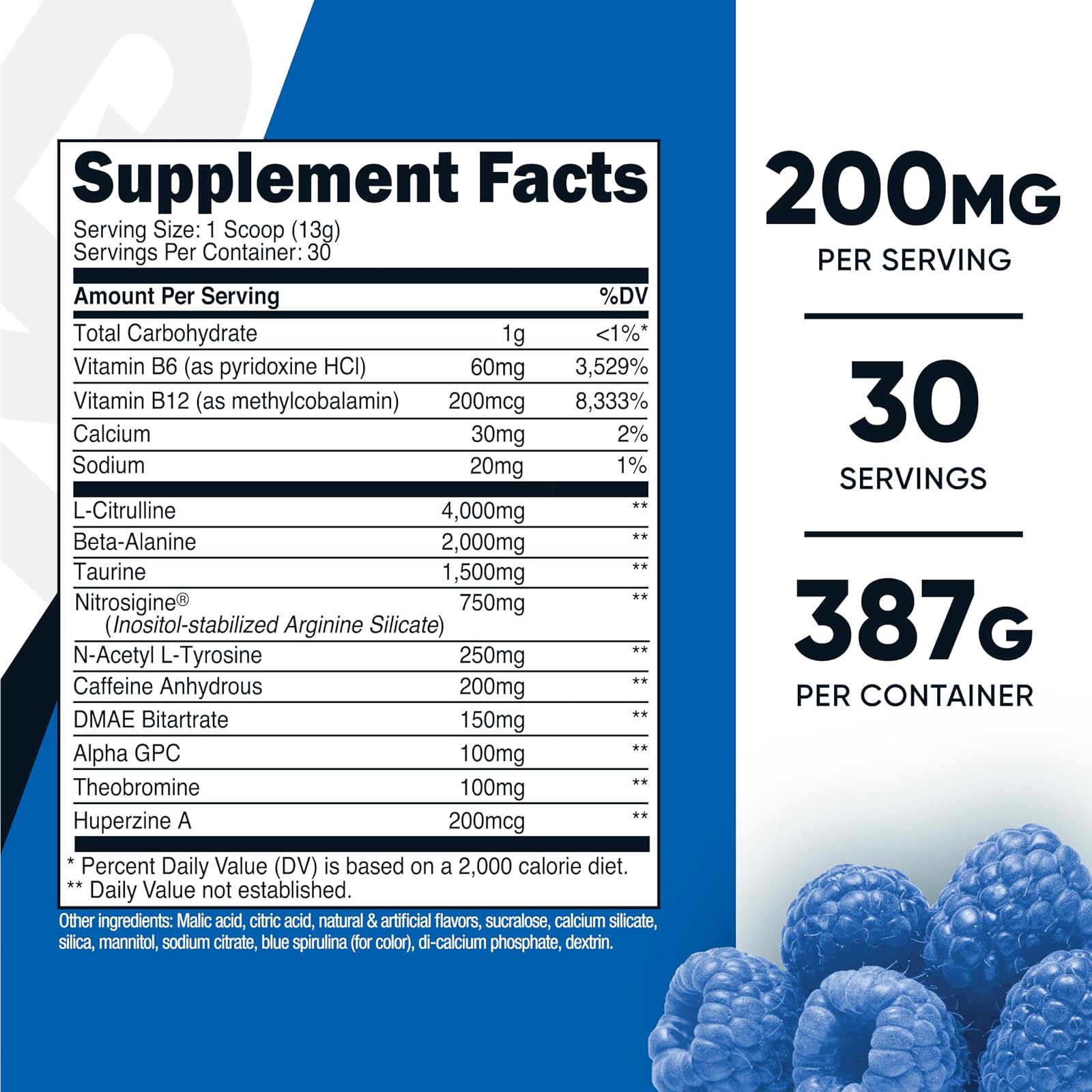 Blue raspberry pre-workout complex flavour