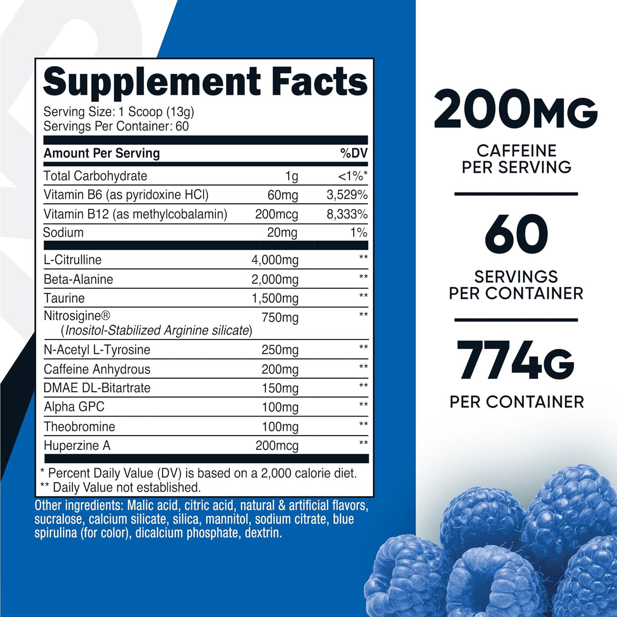 Blue raspberry pre-workout energy boost