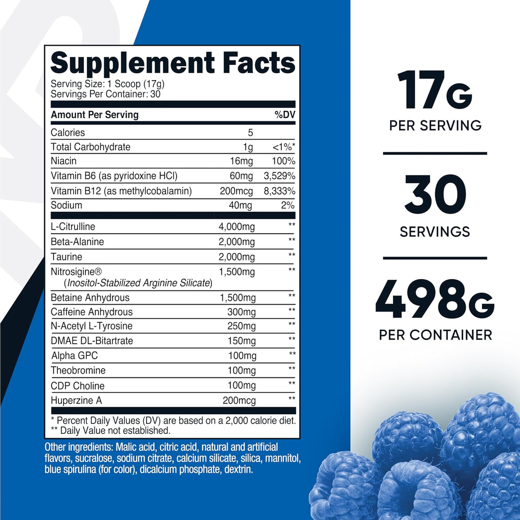 Blue raspberry pre-workout powder flavor
