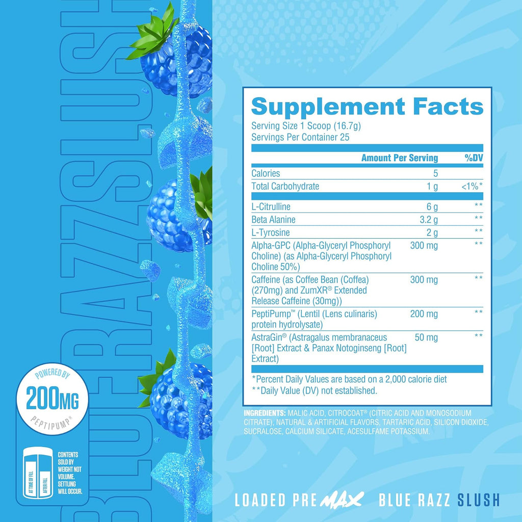 Blue Razz Slush pre workout powder