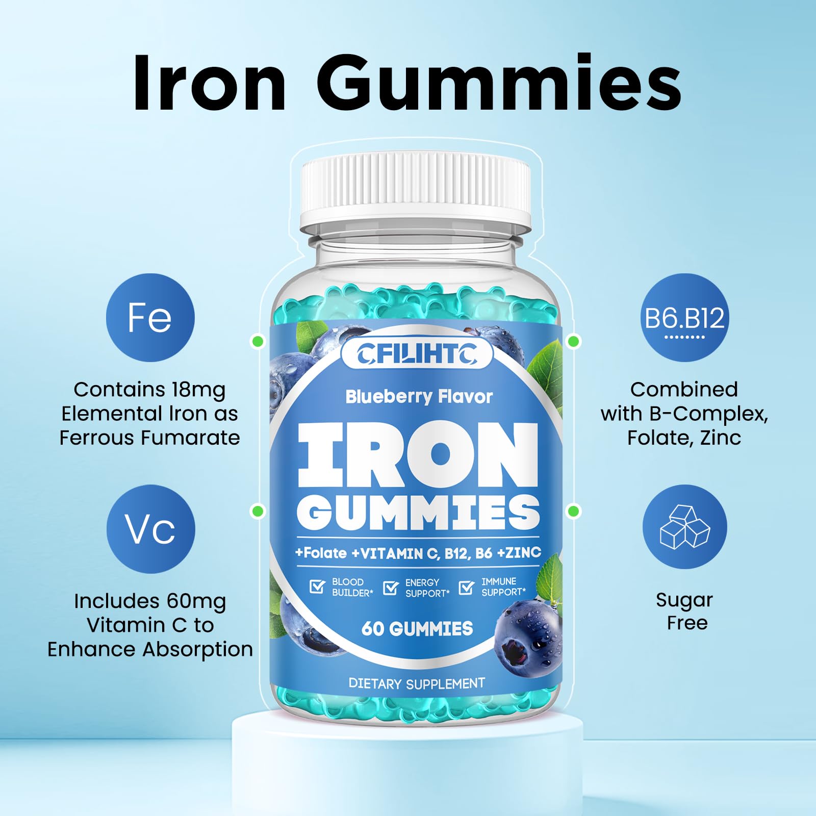 blueberry flavour iron gummies