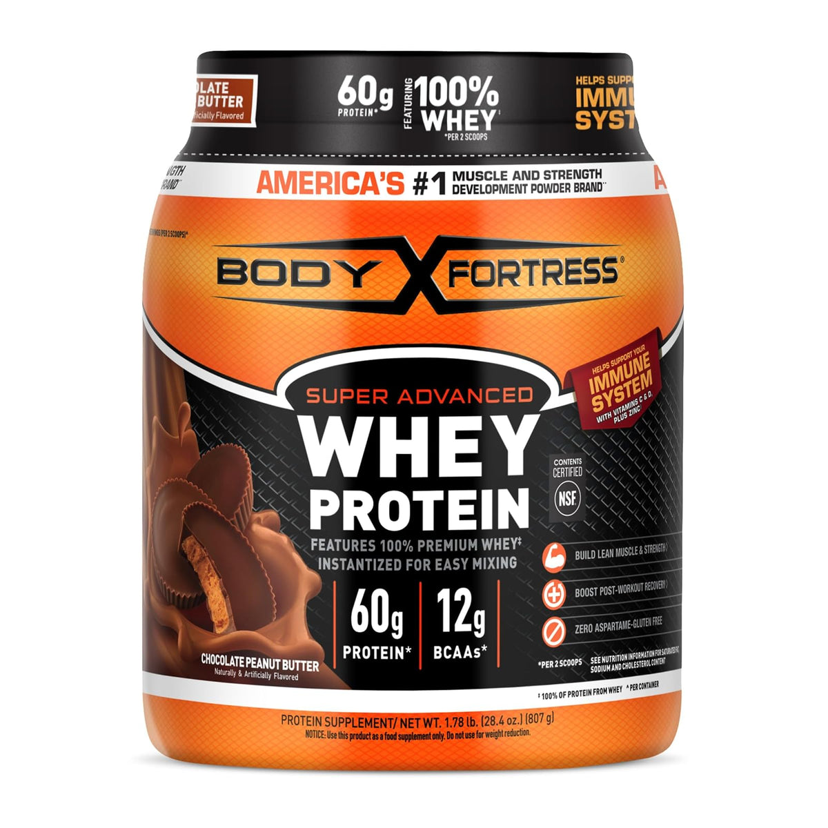 Body Fortress whey protein chocolate flavor