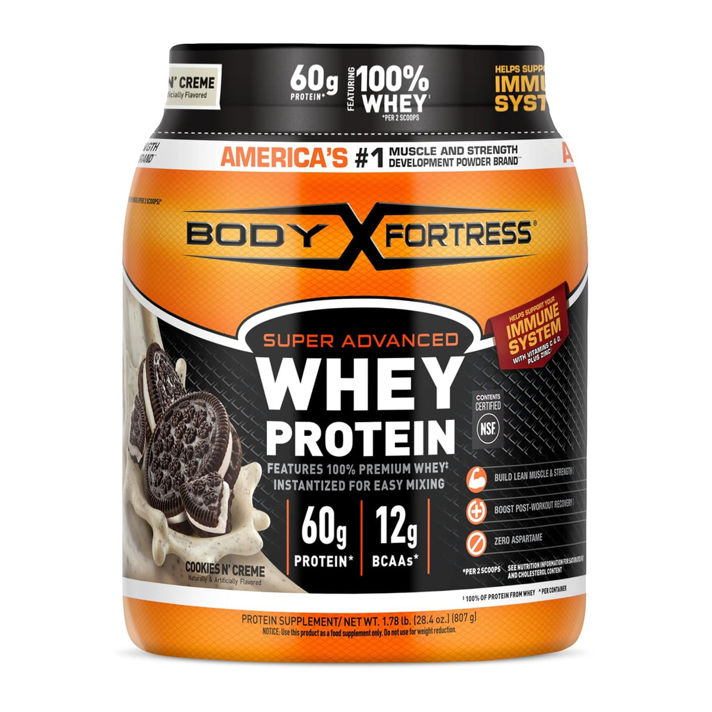 Body Fortress whey protein powder cookies n crème