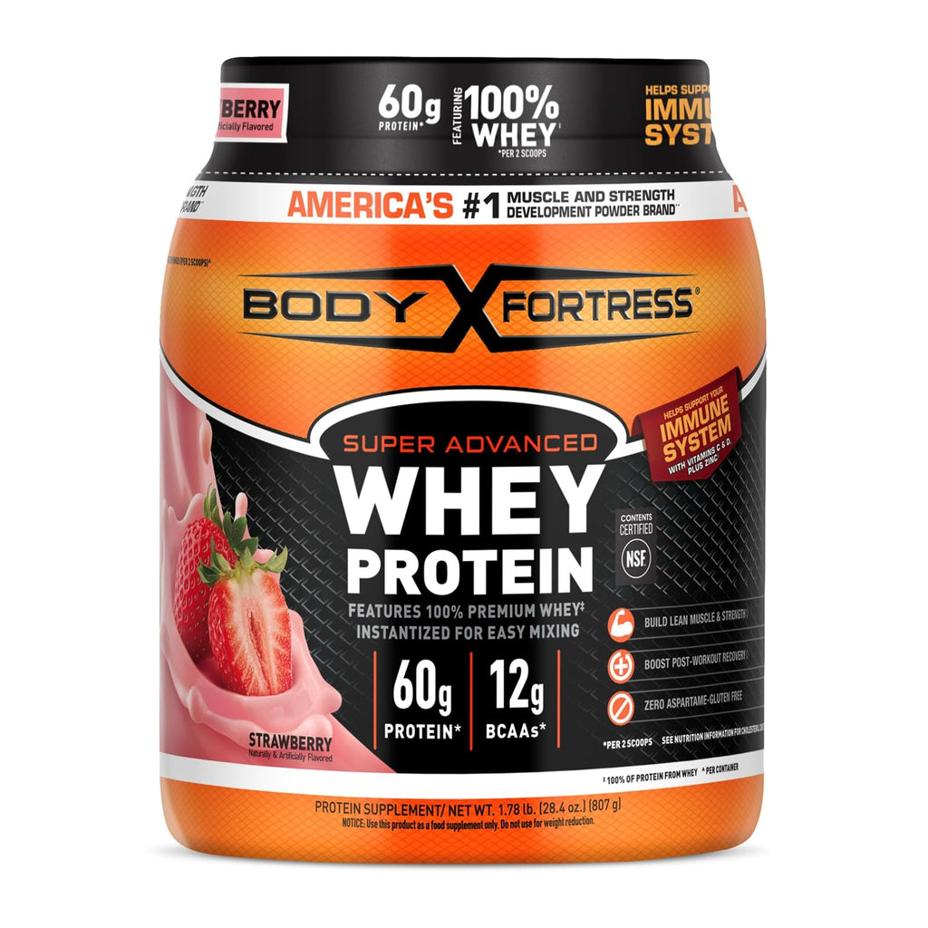Body Fortress whey protein strawberry flavour