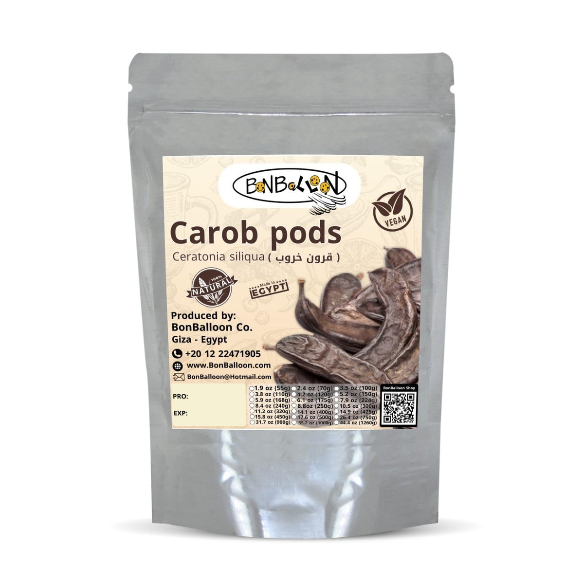 bonballoon organic carob pods 12 oz