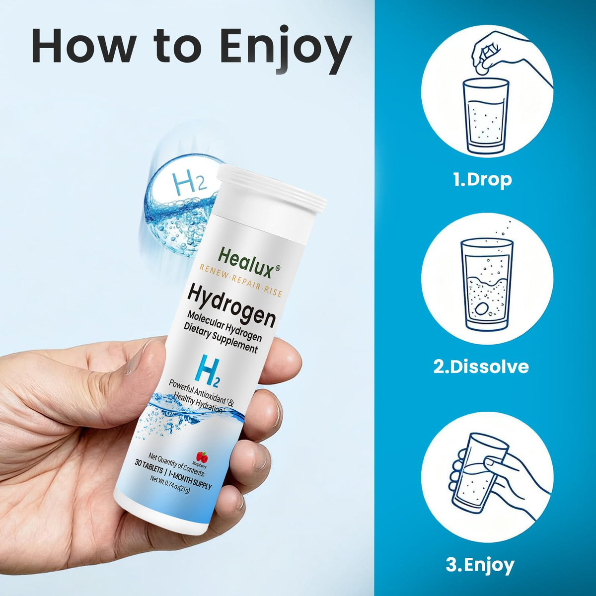 Boost energy with hydrogen tablets