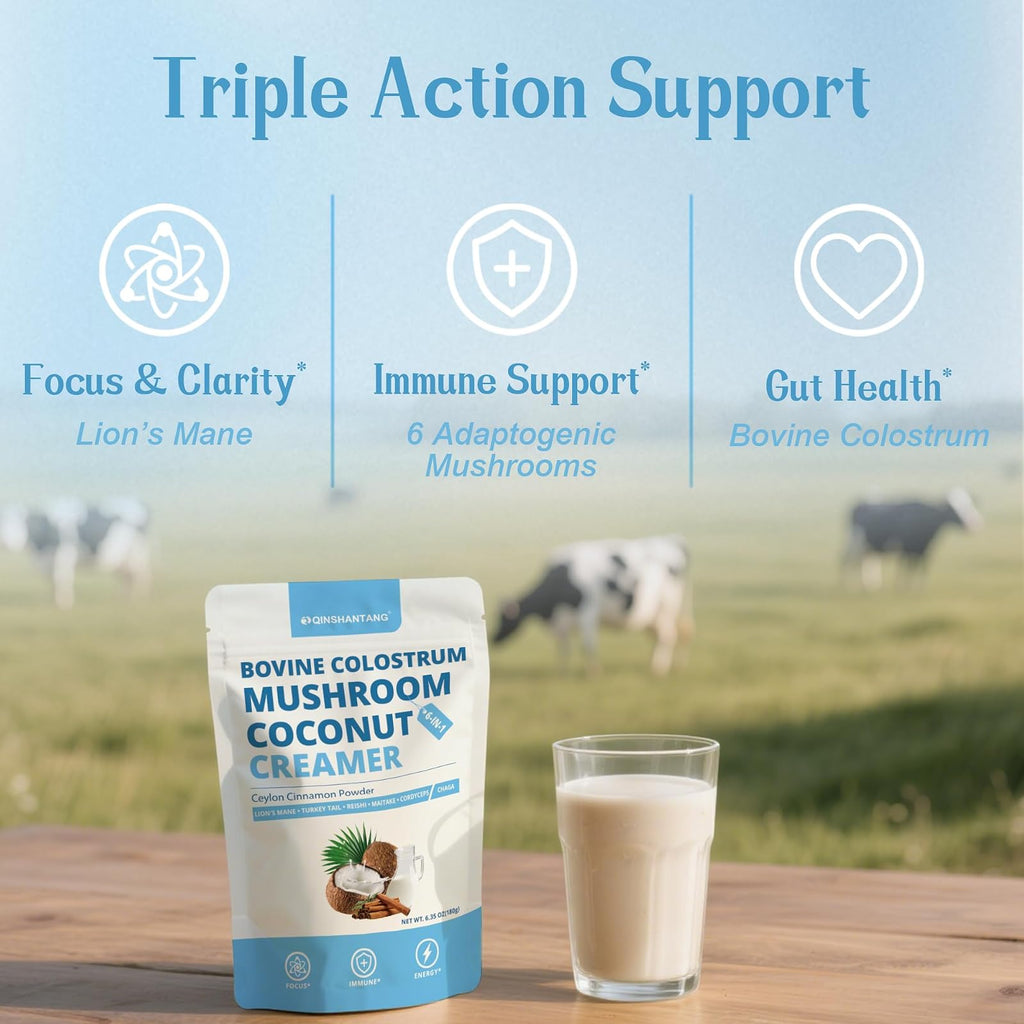 Bovine colostrum enriched coconut creamer