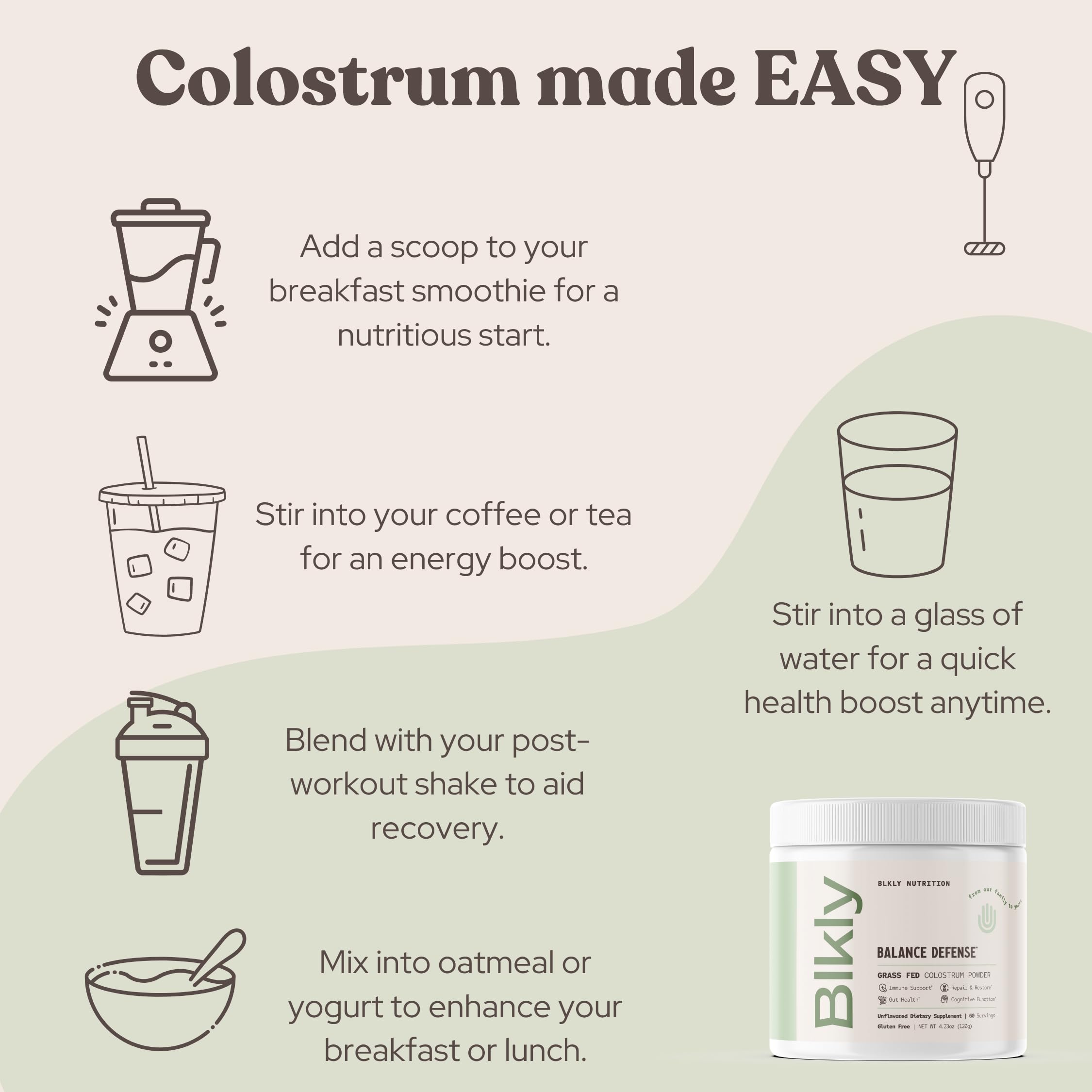 Bovine colostrum for nutritional supplementation